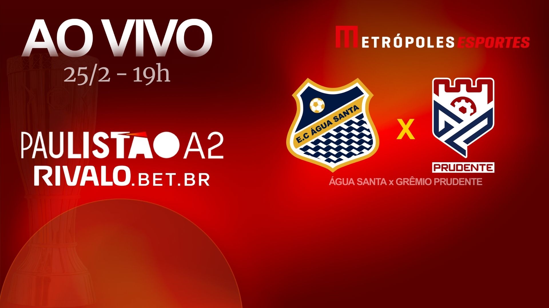 Paulistão A2 2026: veja Água Santa x Grêmio Prudente ao vivo no YouTube